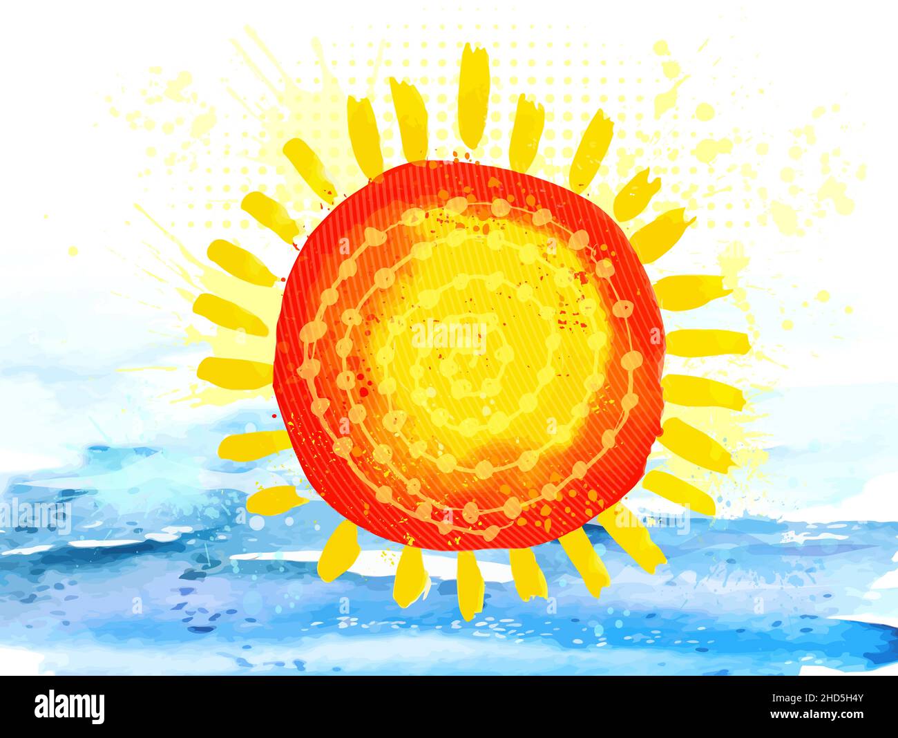 Sun and sea watercolor. Vector illustration Stock Vector Image & Art ...