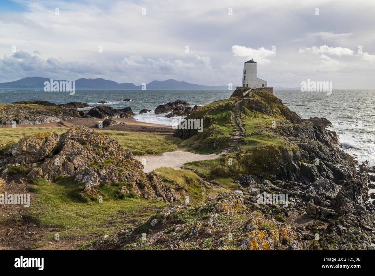 Twr Maw lighthouse on top of the rocks Stock Photo - Alamy