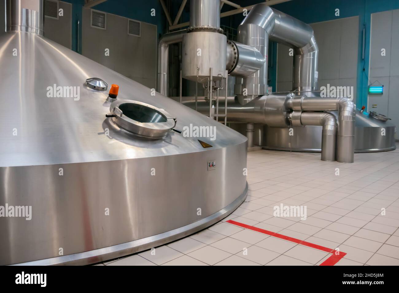 Steel tank for wort boiling at beer factory - brewery equipment Stock ...