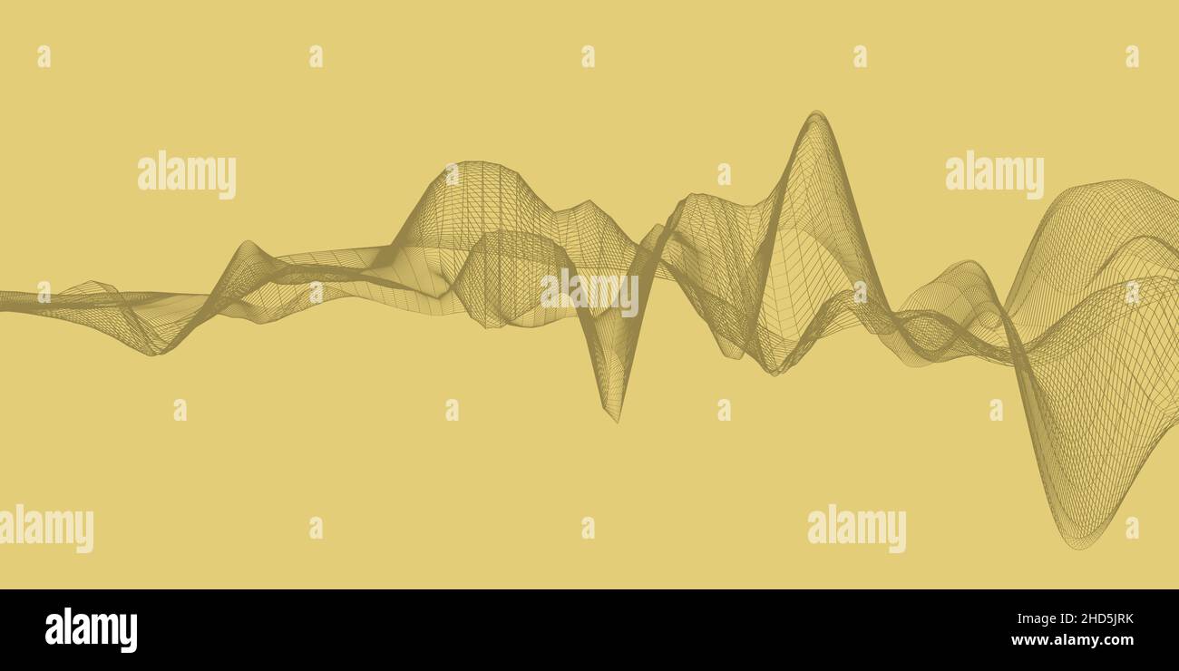 Abstract Grey Wireframe Waveform On Yellow Background Visualization Of Sound Waves Or Acoustic