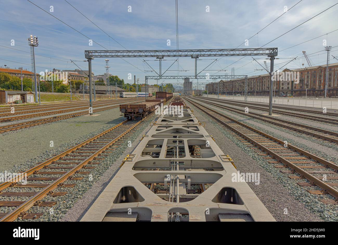 Freight trains on the railroad tracks Stock Photo - Alamy