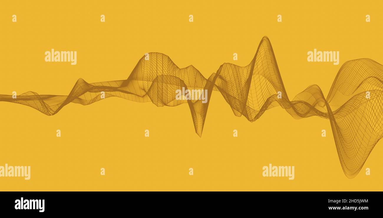 Abstract Dark Translucent Wireframe Waveform On Orange Background