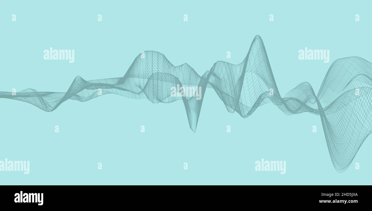 Abstract Translucent Wireframe Waveform On Turquoise Background Visualization Of Sound Waves Or
