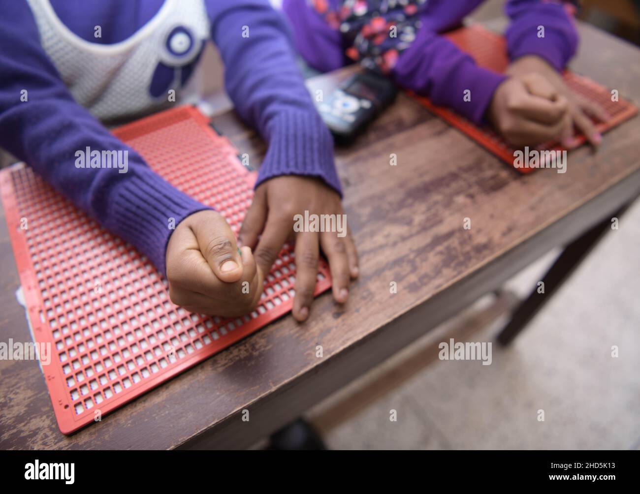 Agartala. Tripura, India. 3rd January 2022. Blind students are writing ...