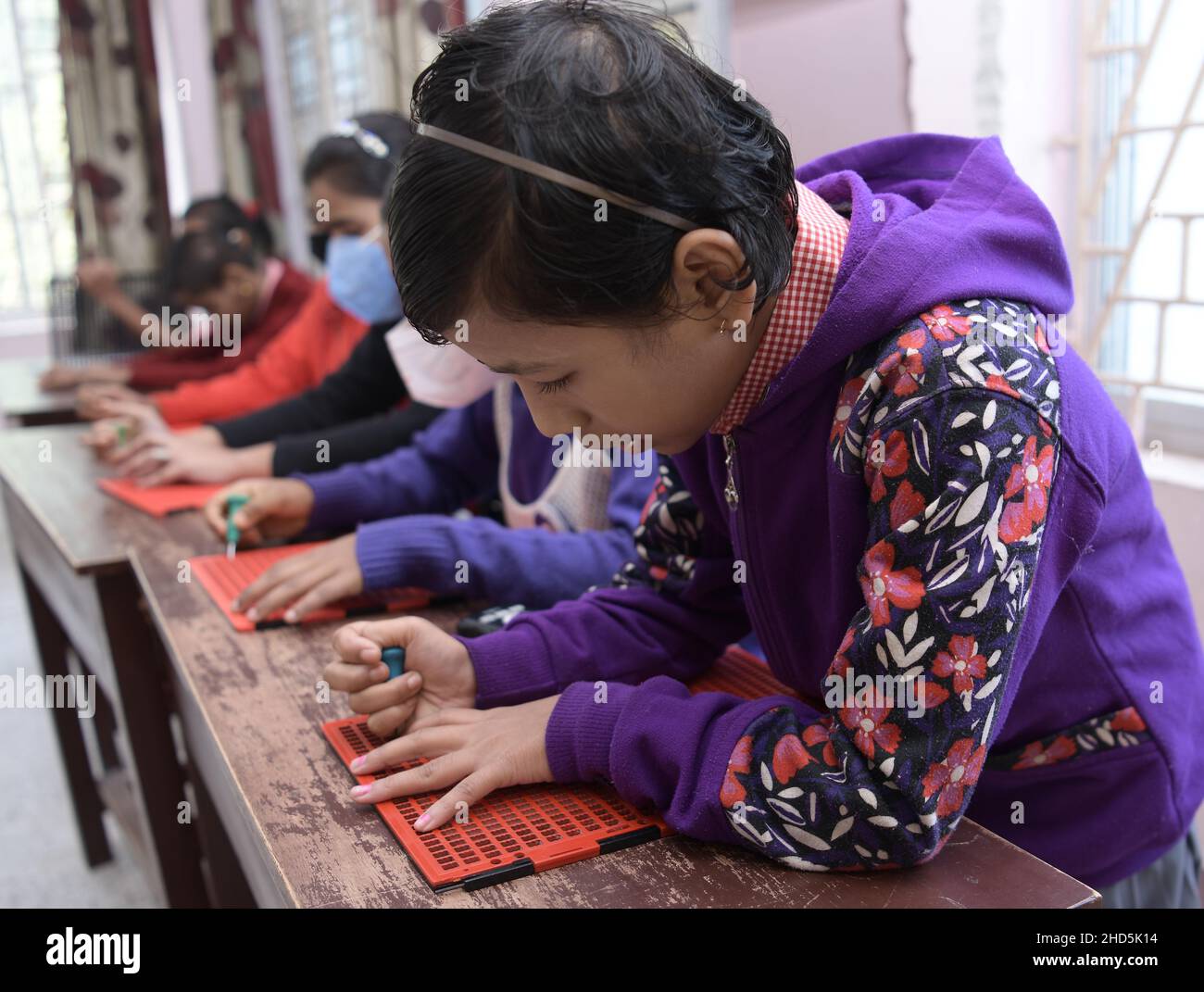Agartala. Tripura, India. 3rd January 2022. Blind students are writing ...