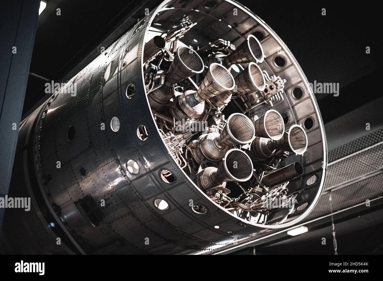 Spaceship rocket boosters close up and isolated against a black ...