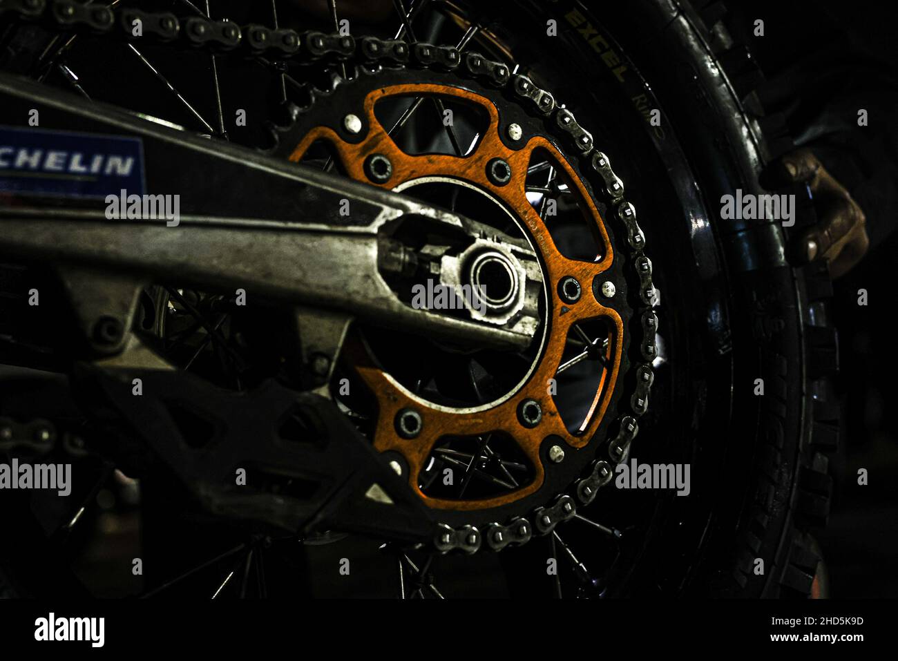 Motorbike chain during the Stage 2 of the Dakar Rally 2022 between Hail ...