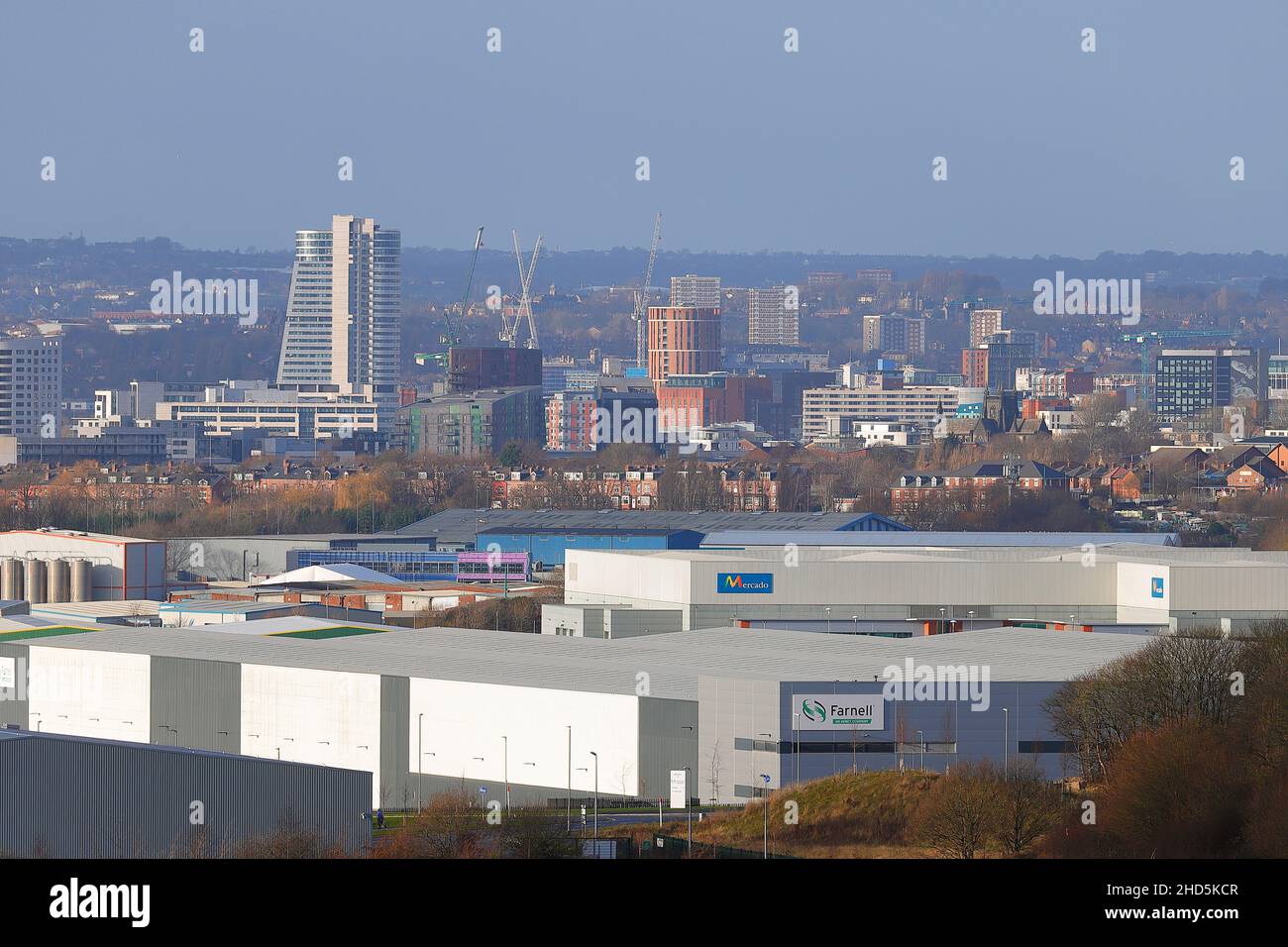 A view towards Leeds City Centre from an industrial estate at Cross ...