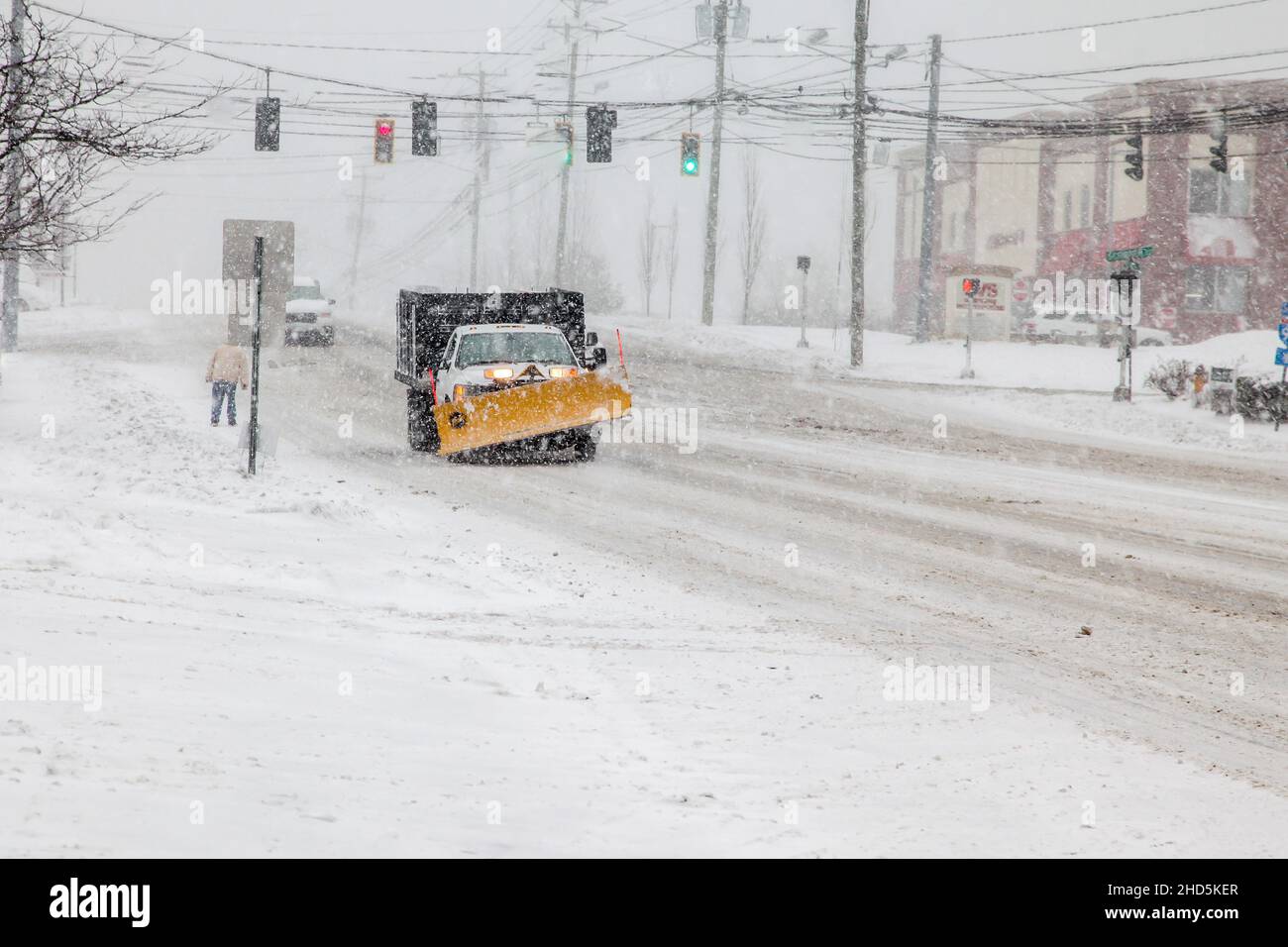 NORWALK, CT, USA-FEBRUARY 1, 2021: Street view during snow day on ...