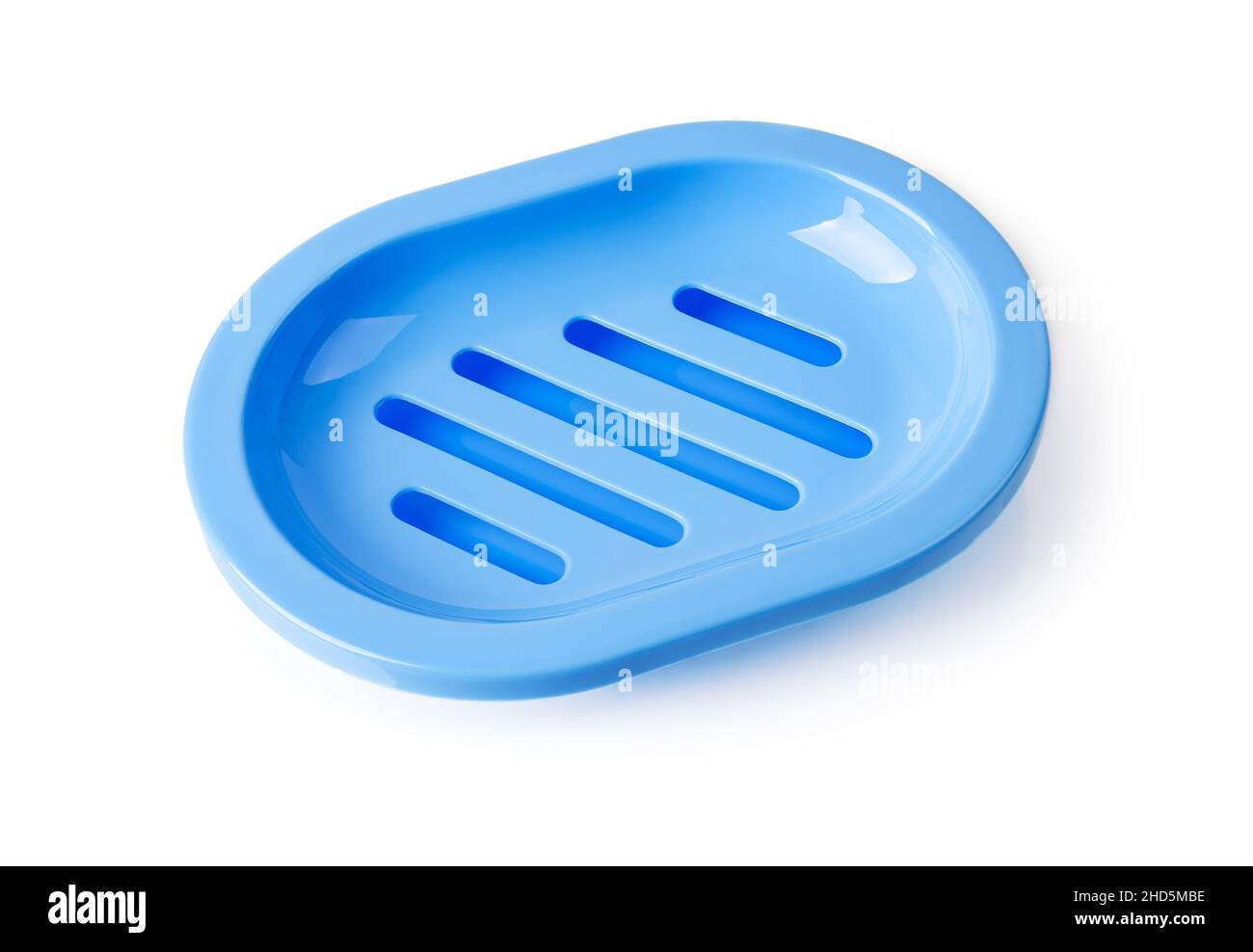 Empty blue soap dish isolated on a white background. New rounded soap ...