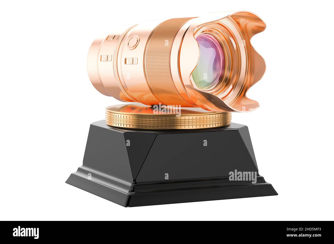 Camera lens golden award concept. 3D rendering isolated on white ...