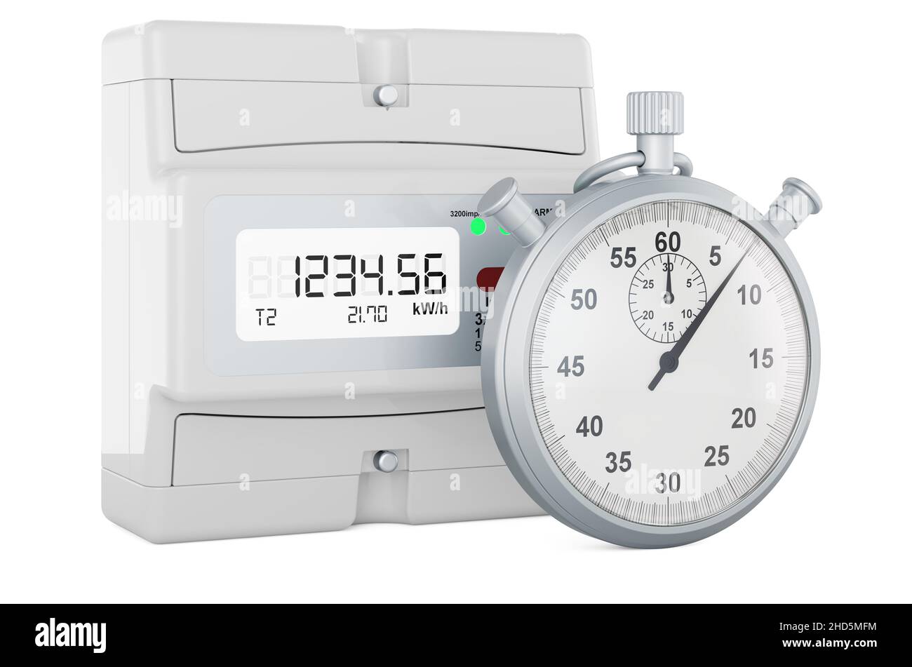 Electric meter with stopwatch, 3D rendering isolated on white ...