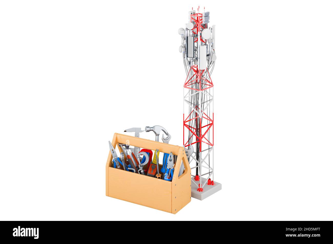 Mobile tower with toolbox. Service and repair concept. 3D rendering ...