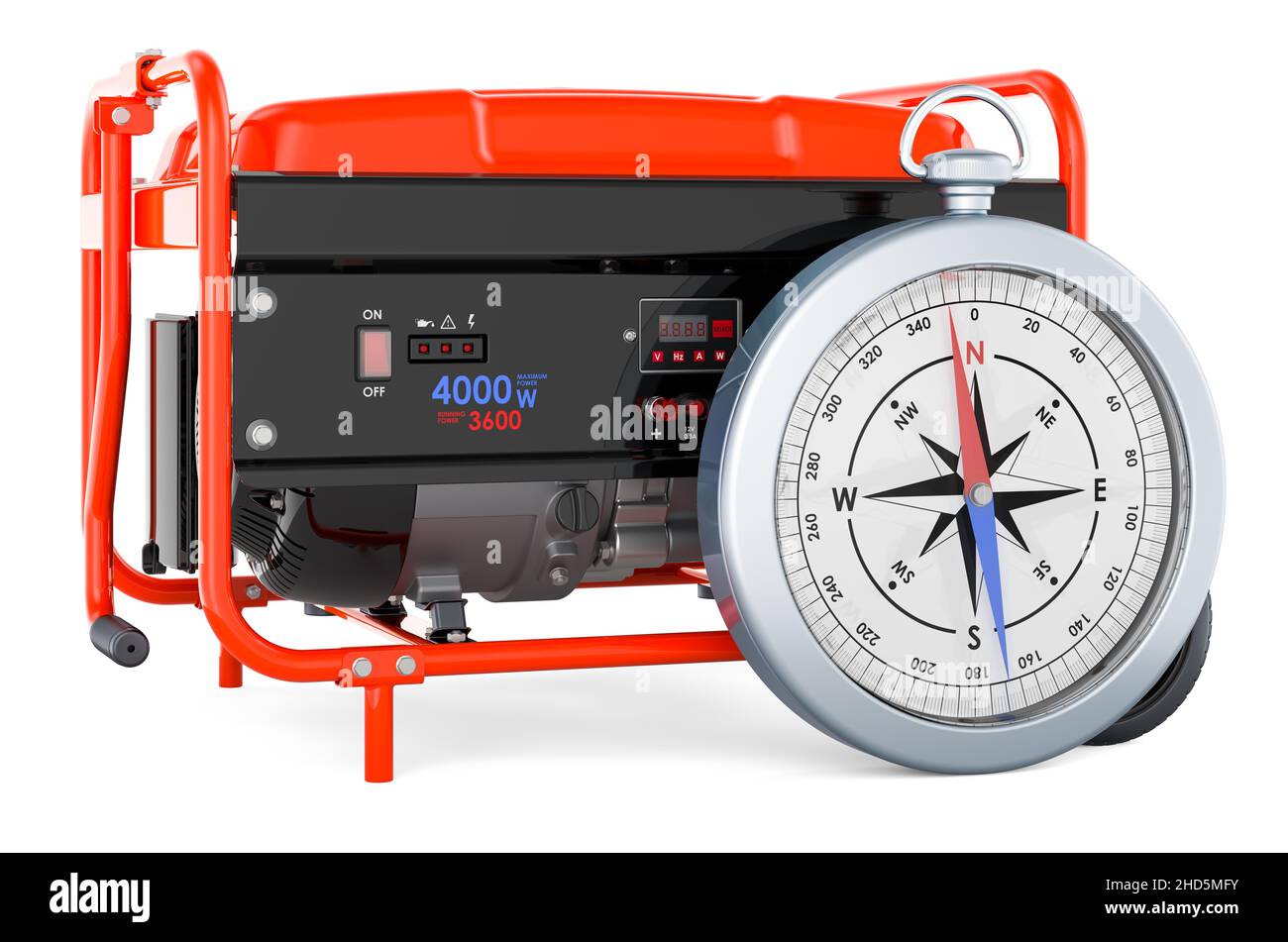 Gasoline generator with compass, 3D rendering isolated on white ...