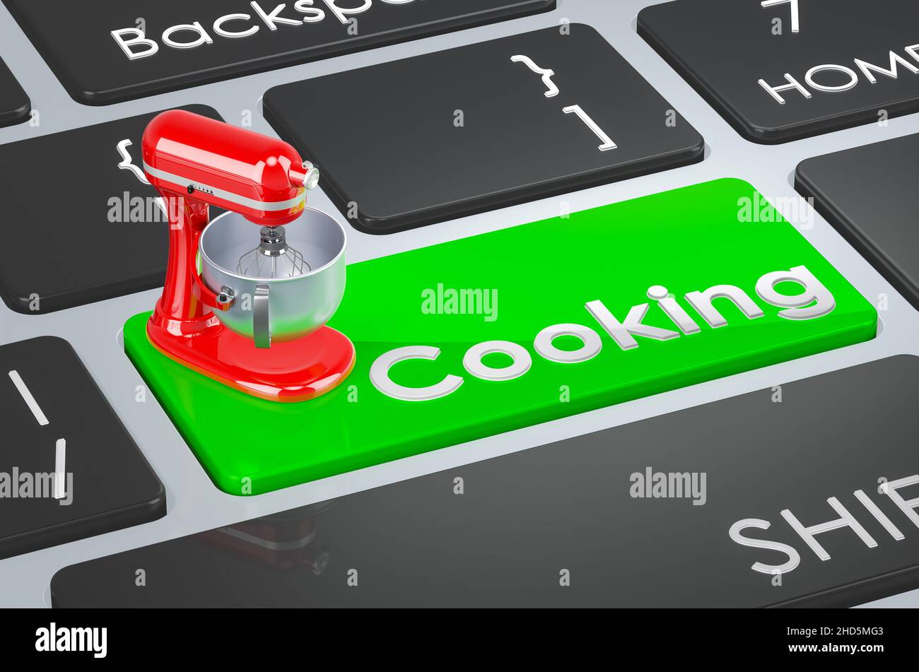 Cooking green key. Stand kitchen mixer on keyboard. 3D rendering Stock ...