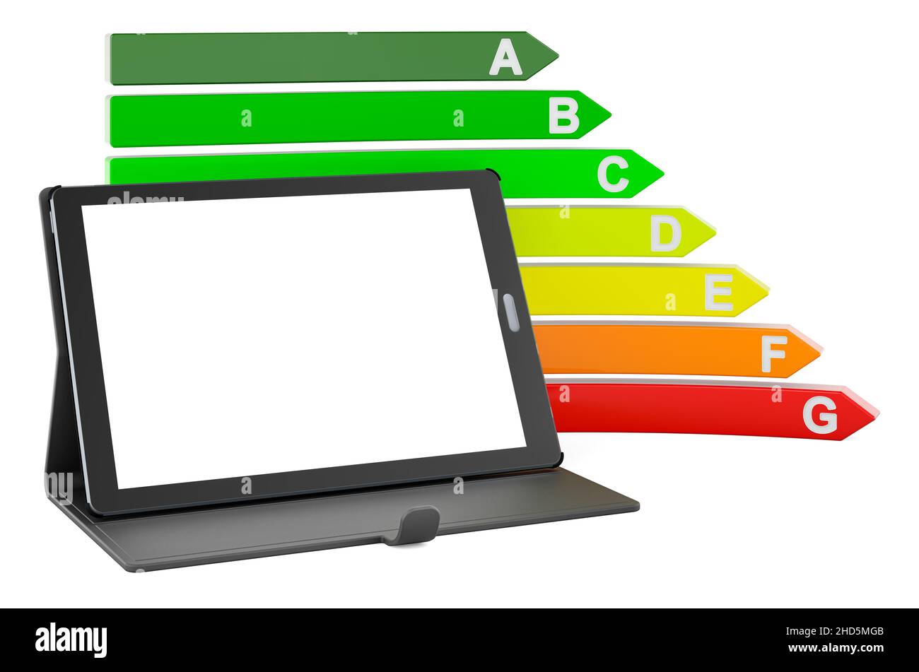 Tablet computer with energy efficiency chart, 3D rendering isolated on ...