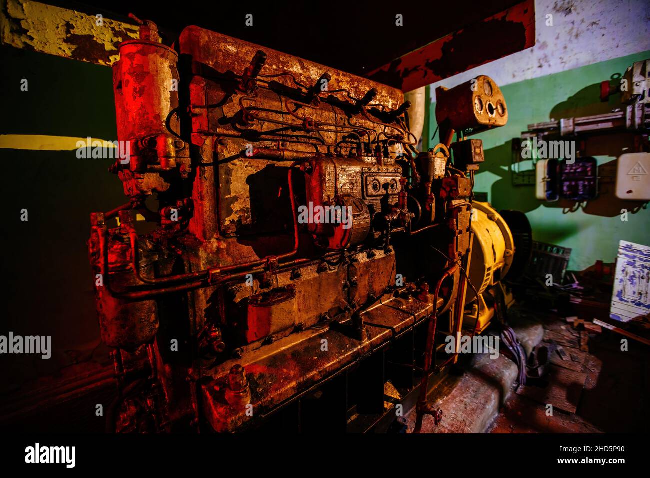 Old rusty diesel power generator in abandoned Soviet bunker Stock Photo ...