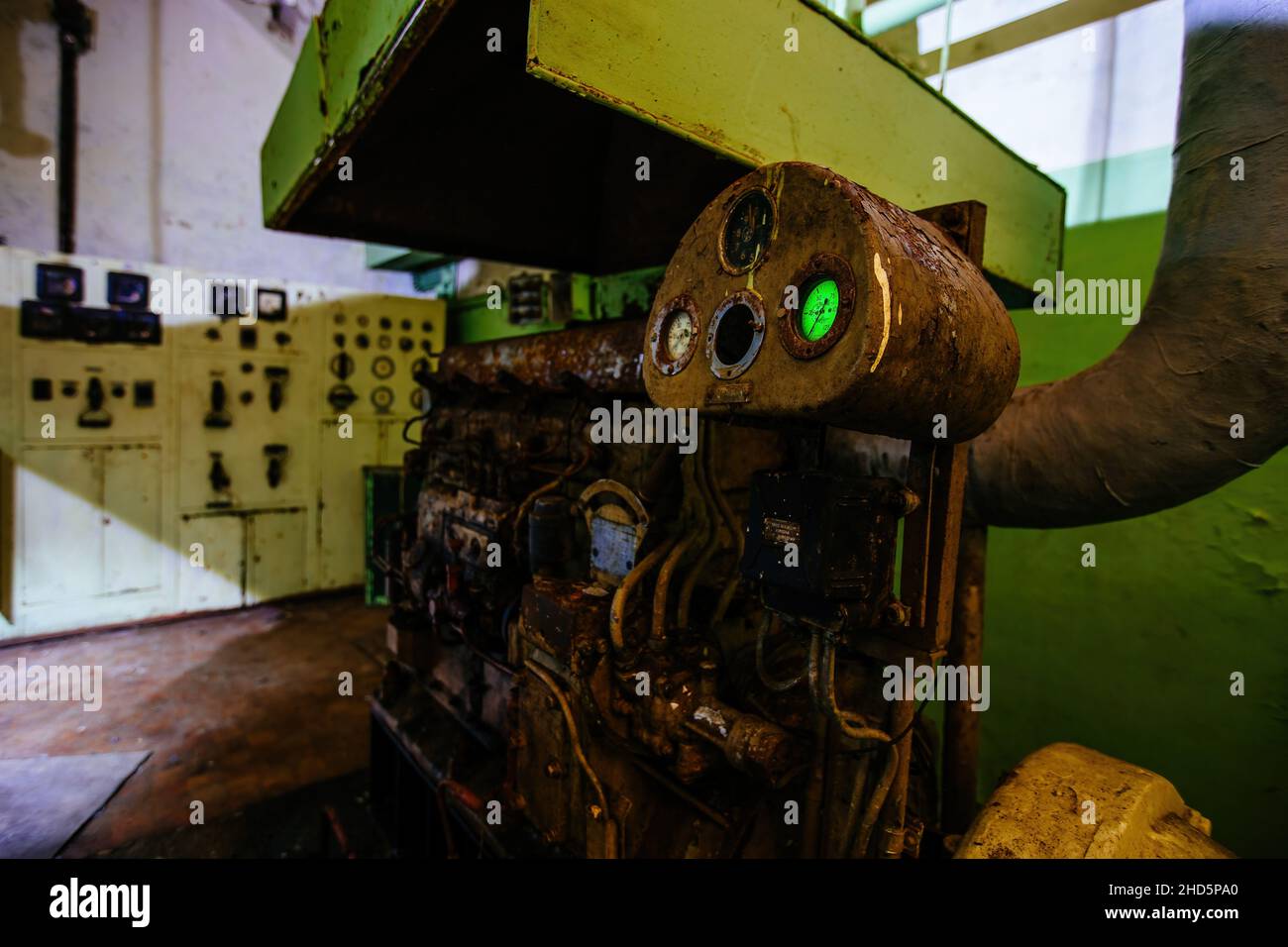 Old rusty diesel power generator in abandoned Soviet bunker Stock Photo ...