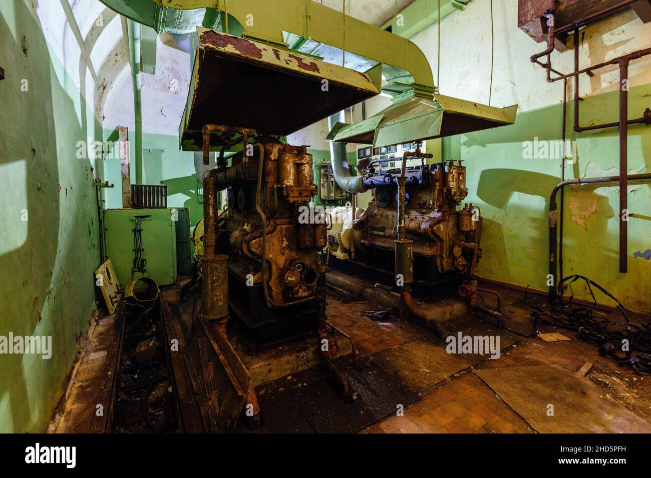 Old rusty diesel power generator in abandoned Soviet bunker Stock Photo ...
