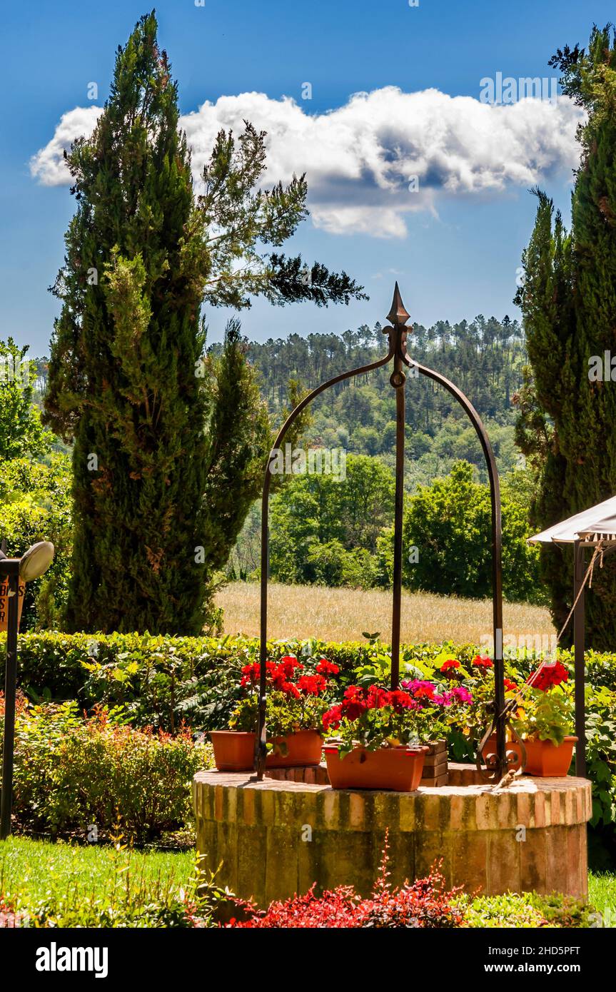 An old medieval water well of a typical medieval small village in ...