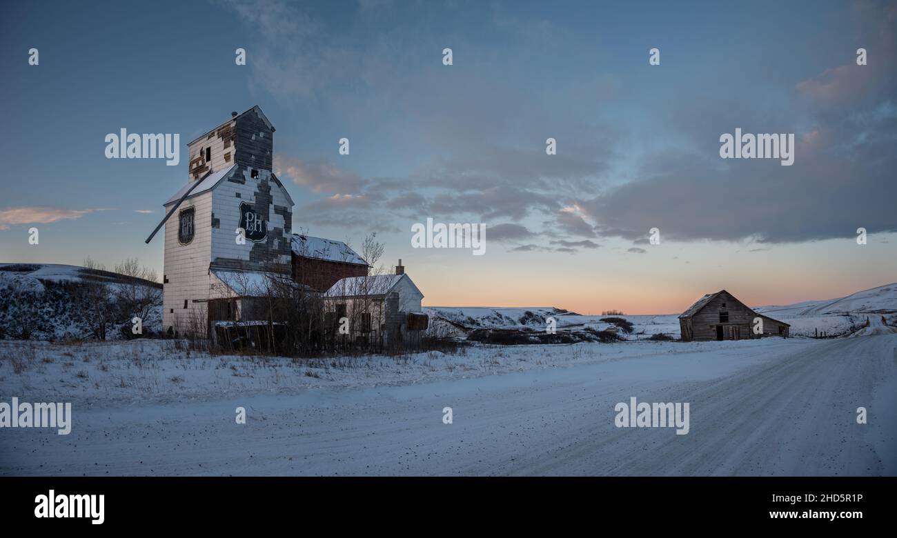 Sharples, Alberta - January 2, 2022: Old P&H grain company elevator in ...