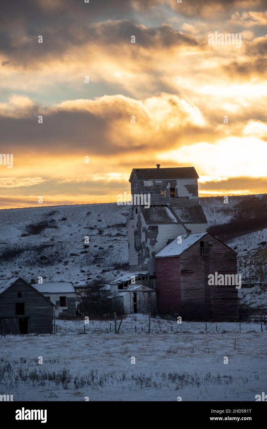 Sharples, Alberta - January 2, 2022: Old P&H grain company elevator in ...