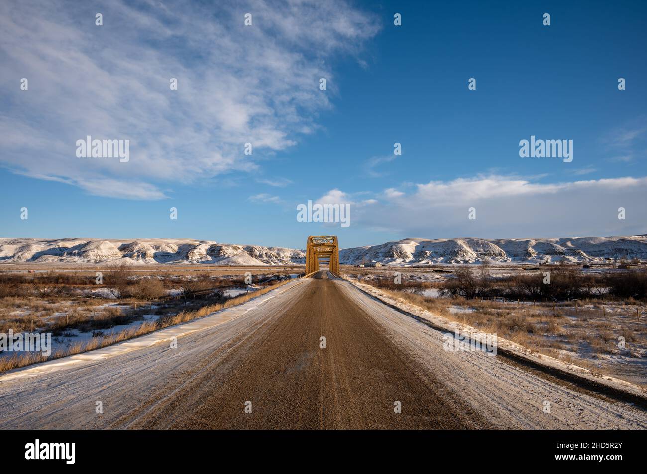 Road and old bridge in the badlands of alberta Stock Photo - Alamy