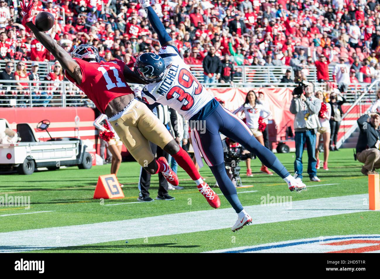 San Francisco 49ers wide receiver Brandon Aiyuk (11) is unable to ...