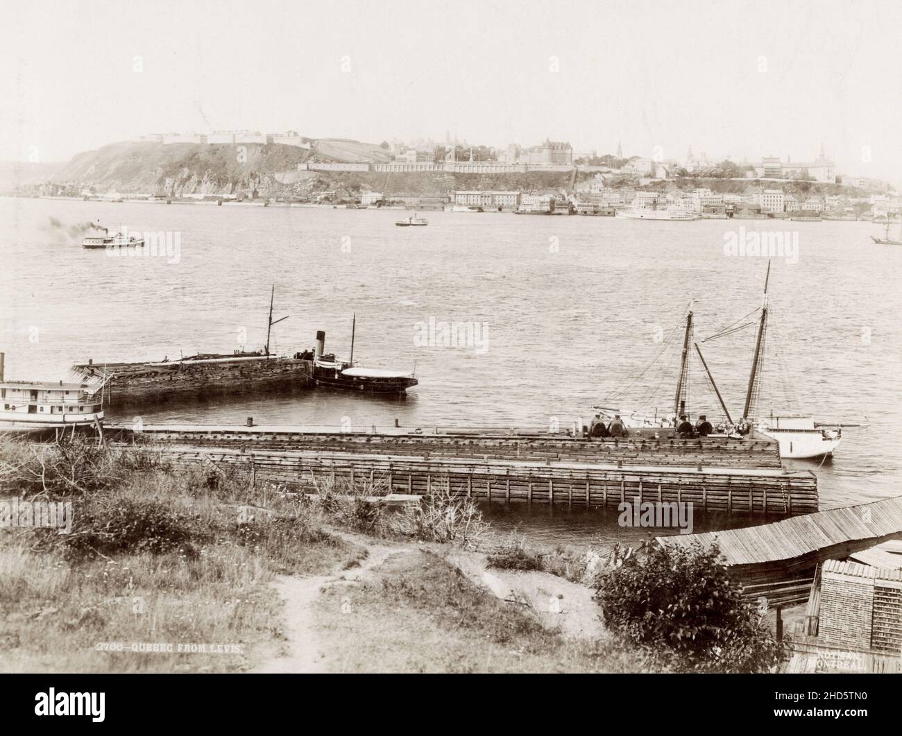 Vintage late 19th century photograph: Quebec, from Levis, ships and ...