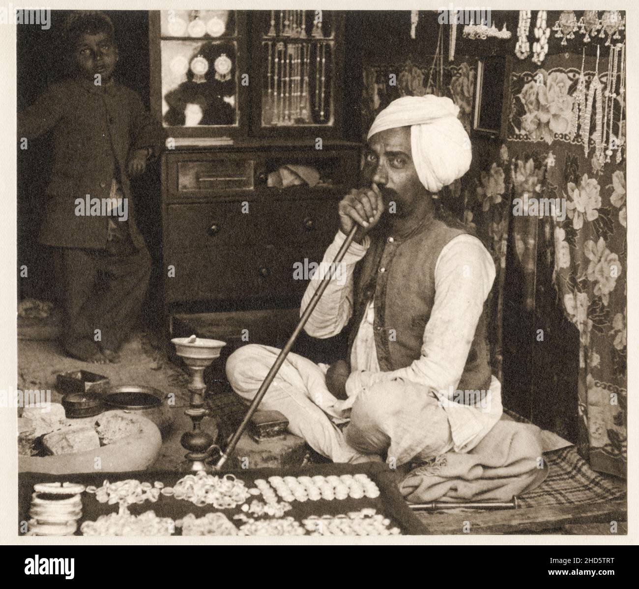 Vintage early 20th century travel photograph: A silversmith at work ...