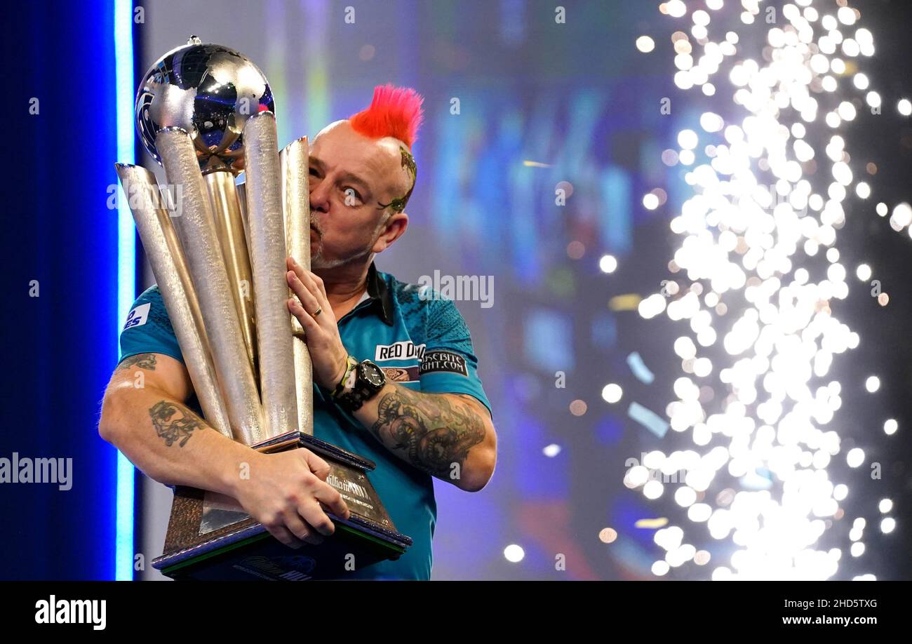 Peter Wright with the Sid Waddell Trophy after victory against Michael ...