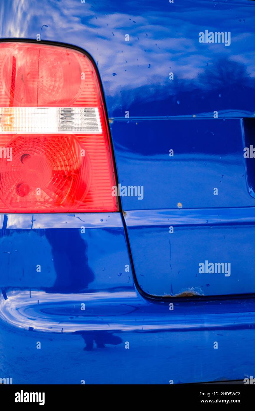 Car headlights close up included with light, blue car, car taillights ...