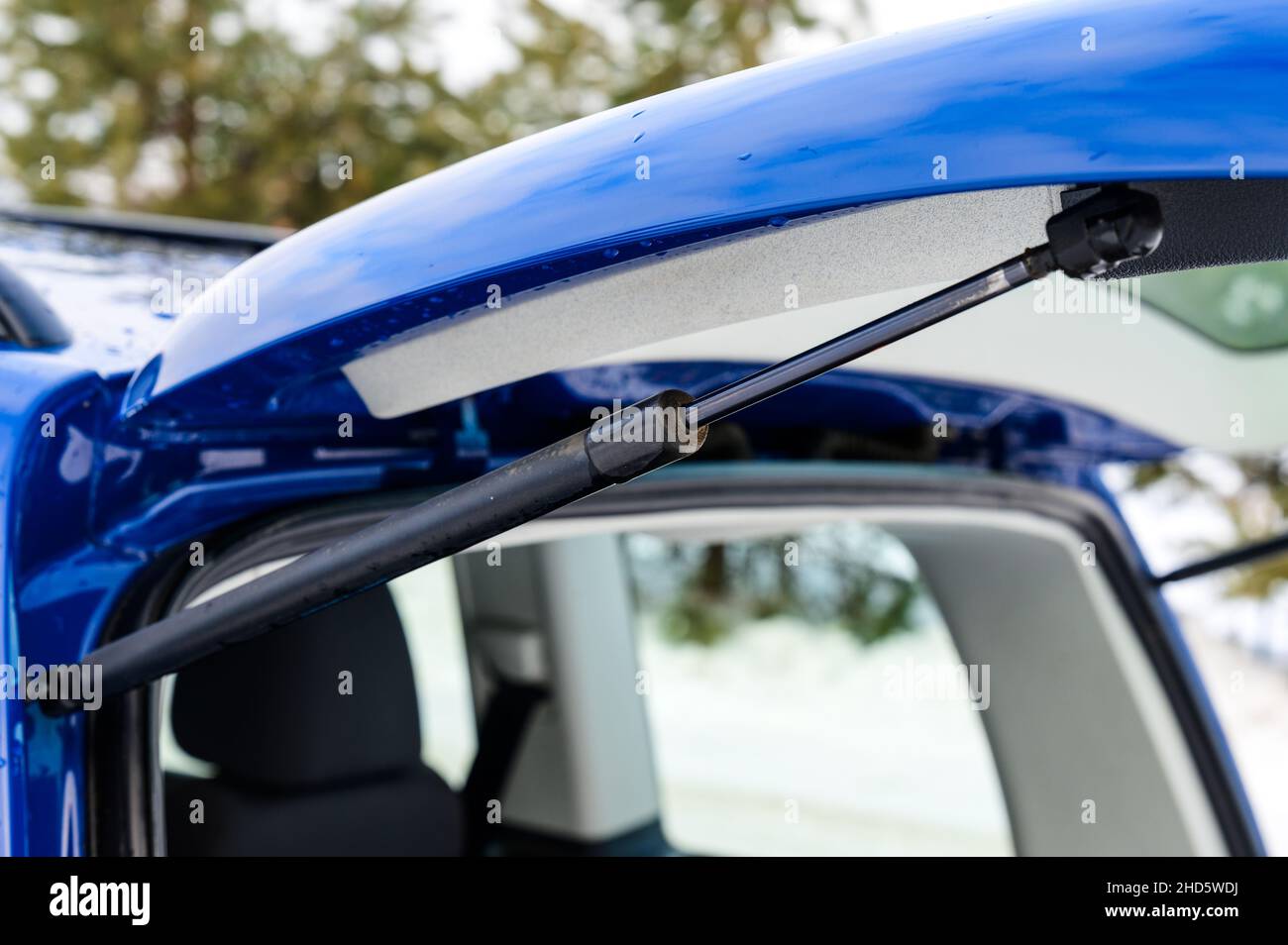 Trunk stops blue car, trunk in the car and its components Stock Photo ...