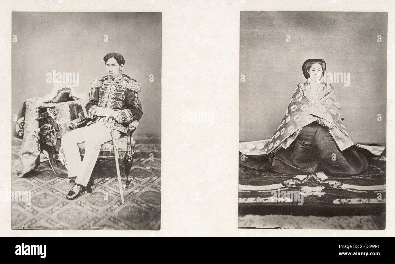 Vintage 19th century photograph: Emperor Meiji and Empress Shoken ...