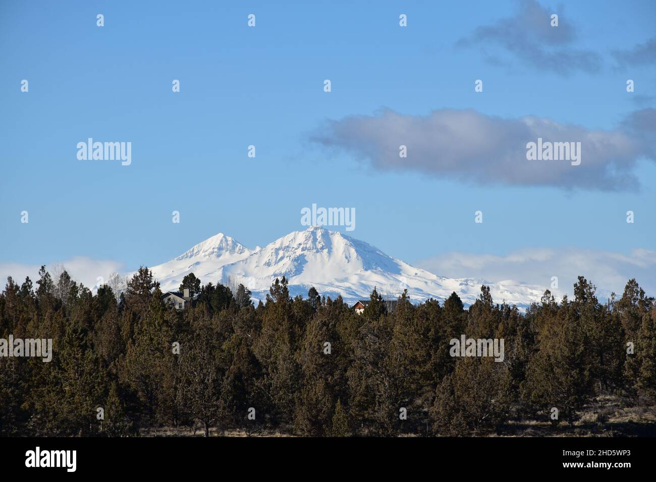 The Three Sisters mountains covered in snow in late February, seen from ...