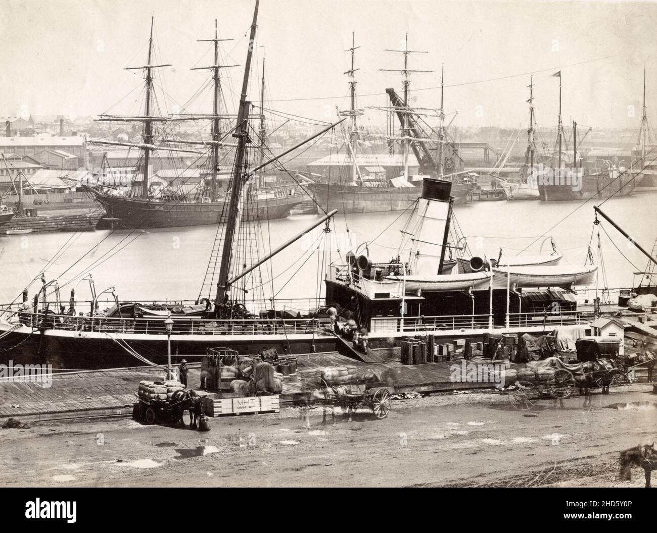 Vintage late 19th century photograph: Docks, harbour at Melbourne ...