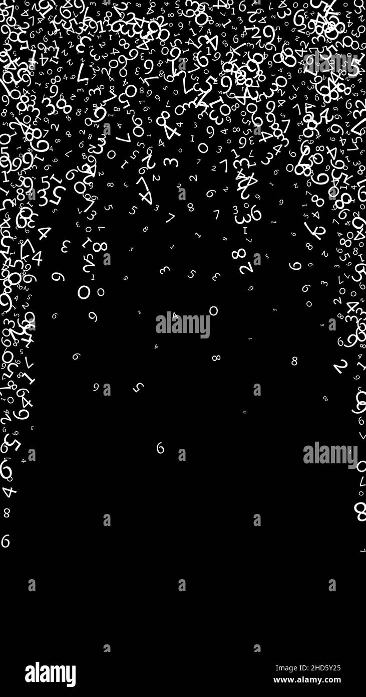 Falling numbers, big data concept. Binary white messy flying digits ...