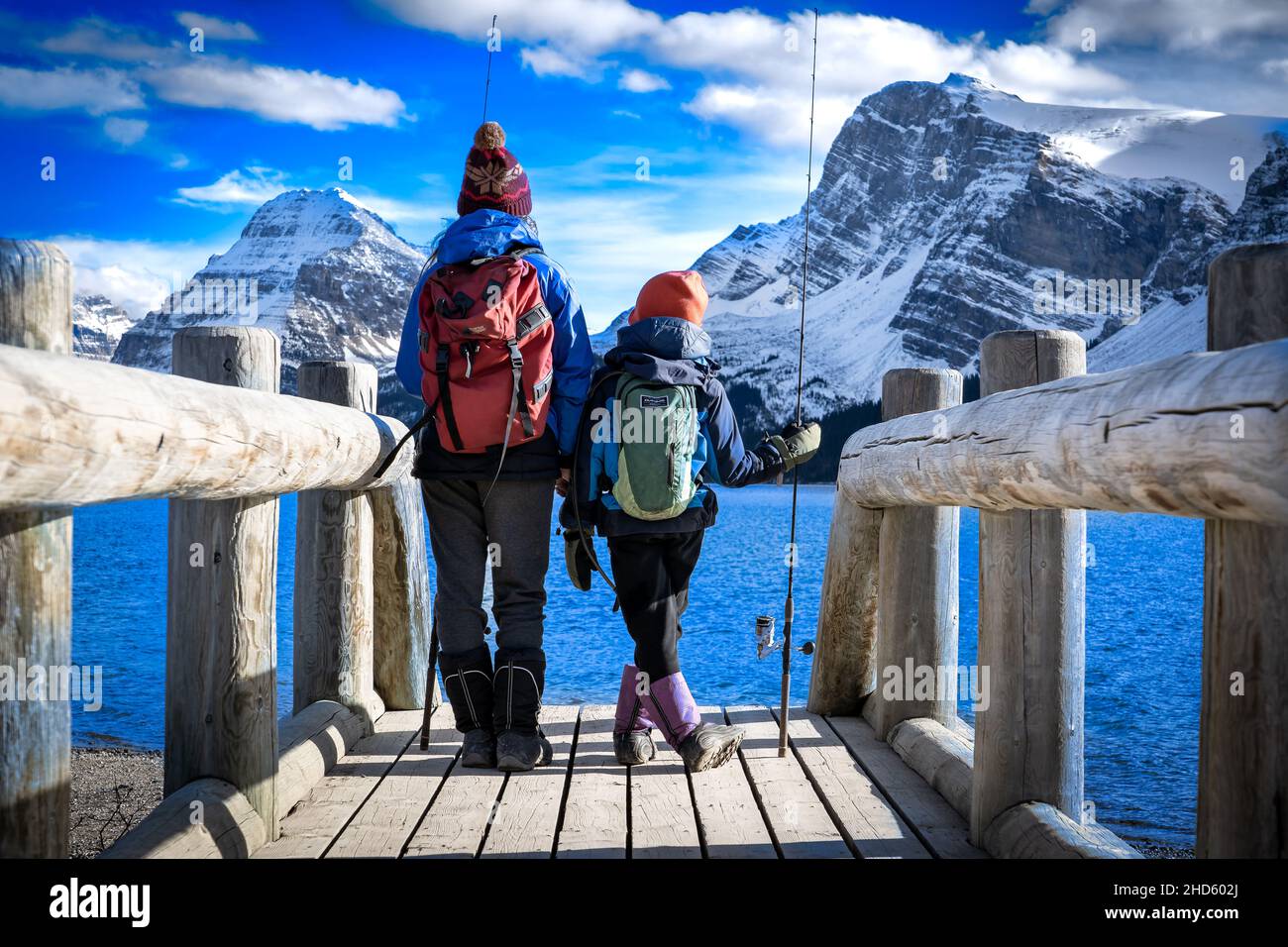 Banff Alberta Canada, October 17 2021: A brother and sister fishing at ...