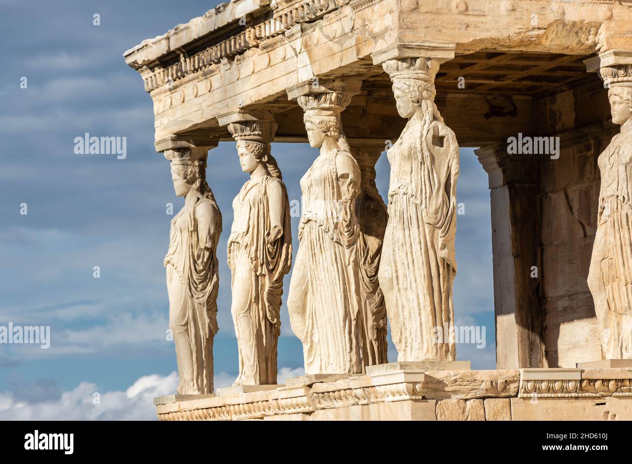 The Caryatides, female statues in the Acropolis of Athens, Greece Stock ...