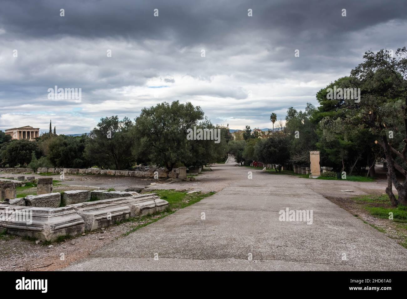 Main street of the ancient greek Agora in Athens, Greece Stock Photo ...