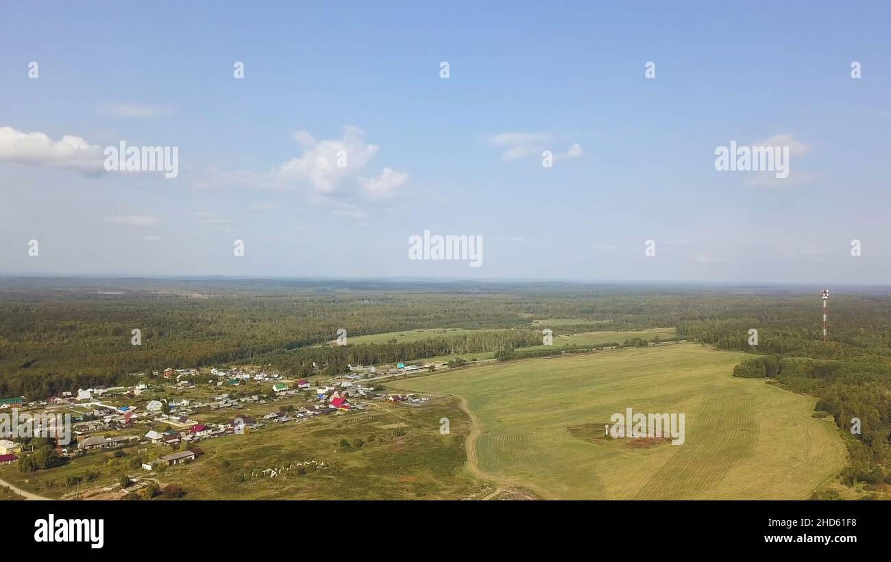 Aerial view of outback and typical old village in forest. Top view of ...