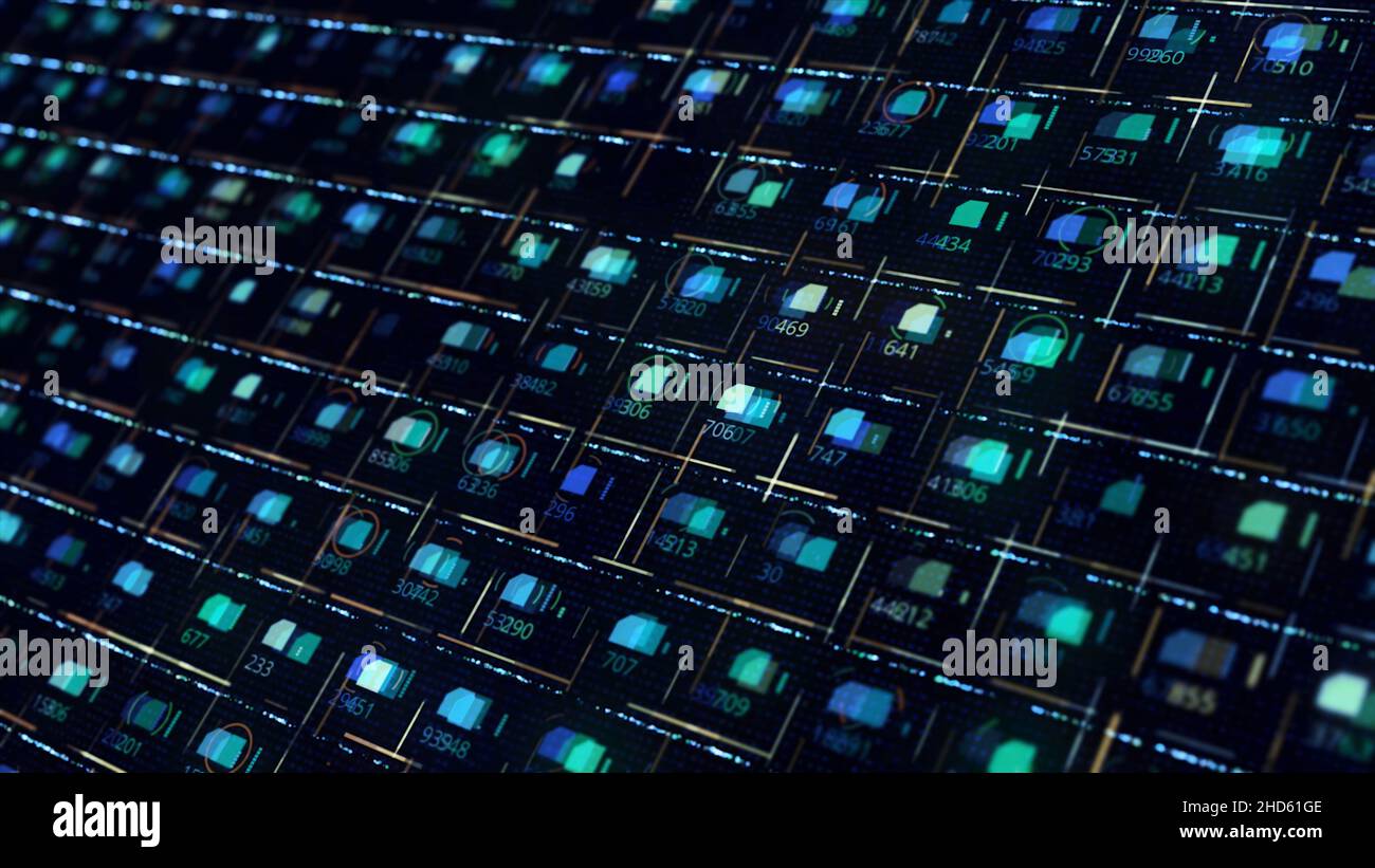 Abstract futuristic electronic background with flowing micro chips ...