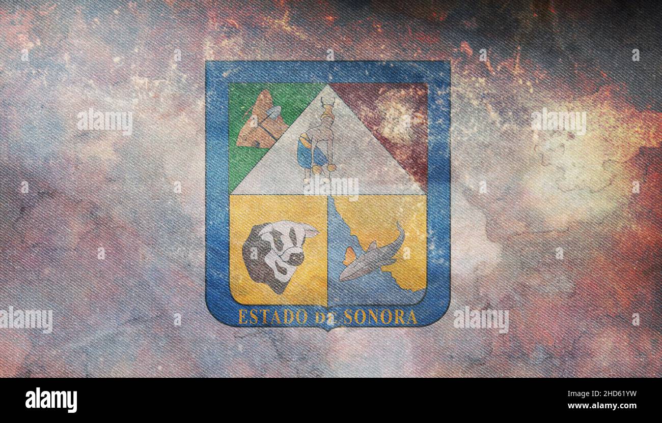 Top view of flag Sonora, Mexico. retro flag with grunge texture. United ...