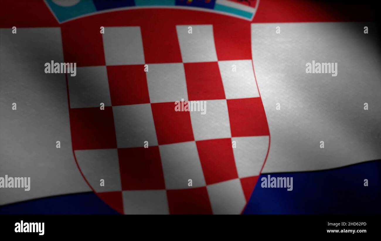 Croatian flag waving animation. Closeup cropped view of a fluttering ...