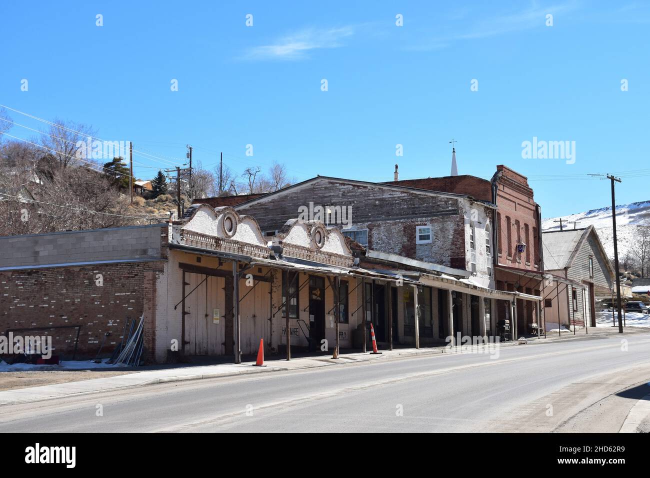 The historic main street of Austin, Nevada, at noon on a clear day in ...