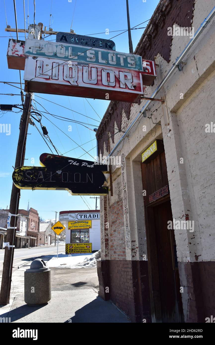 The historic main street of Austin, Nevada, at noon on a clear day in ...