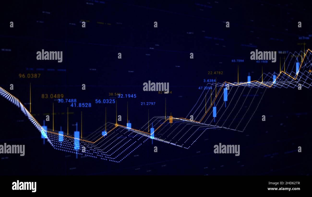 Business data of the currency rate chart and economics decrease and ...