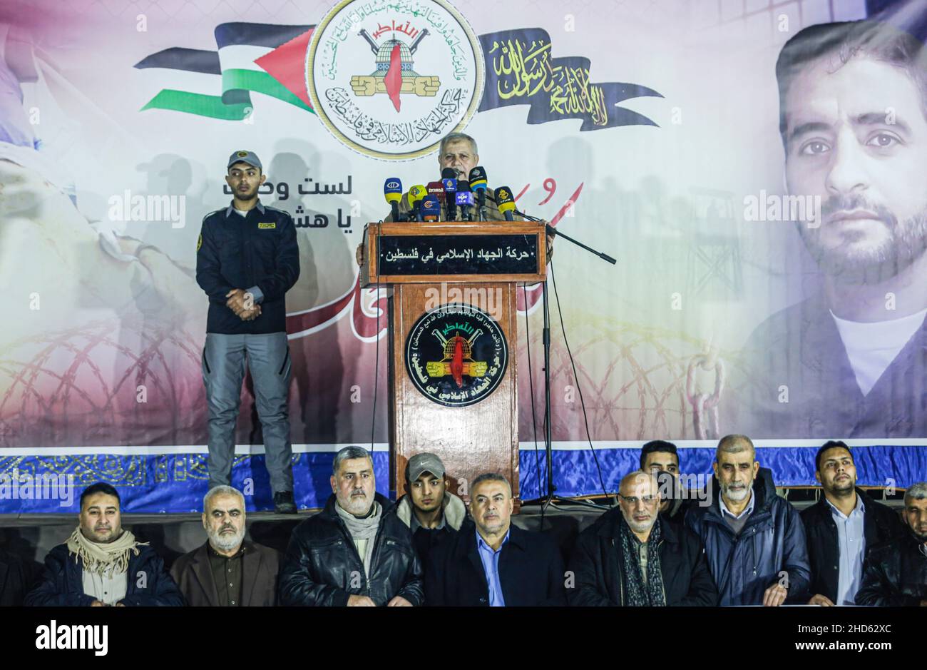 Leader Khaled Al-Batsh of the Palestinian Islamic Jihad movement speaks ...