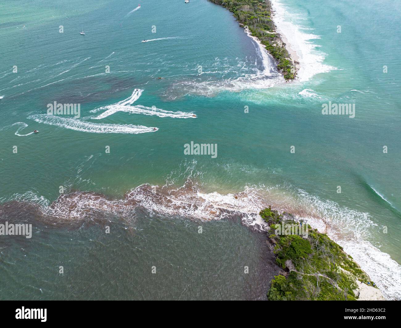 Aerial image of Bribie Island divided in two by huge king tide in ...