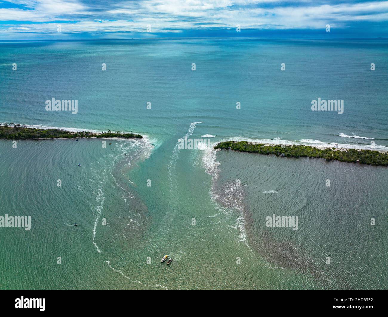 Aerial image of Bribie Island divided in two by huge king tide in ...